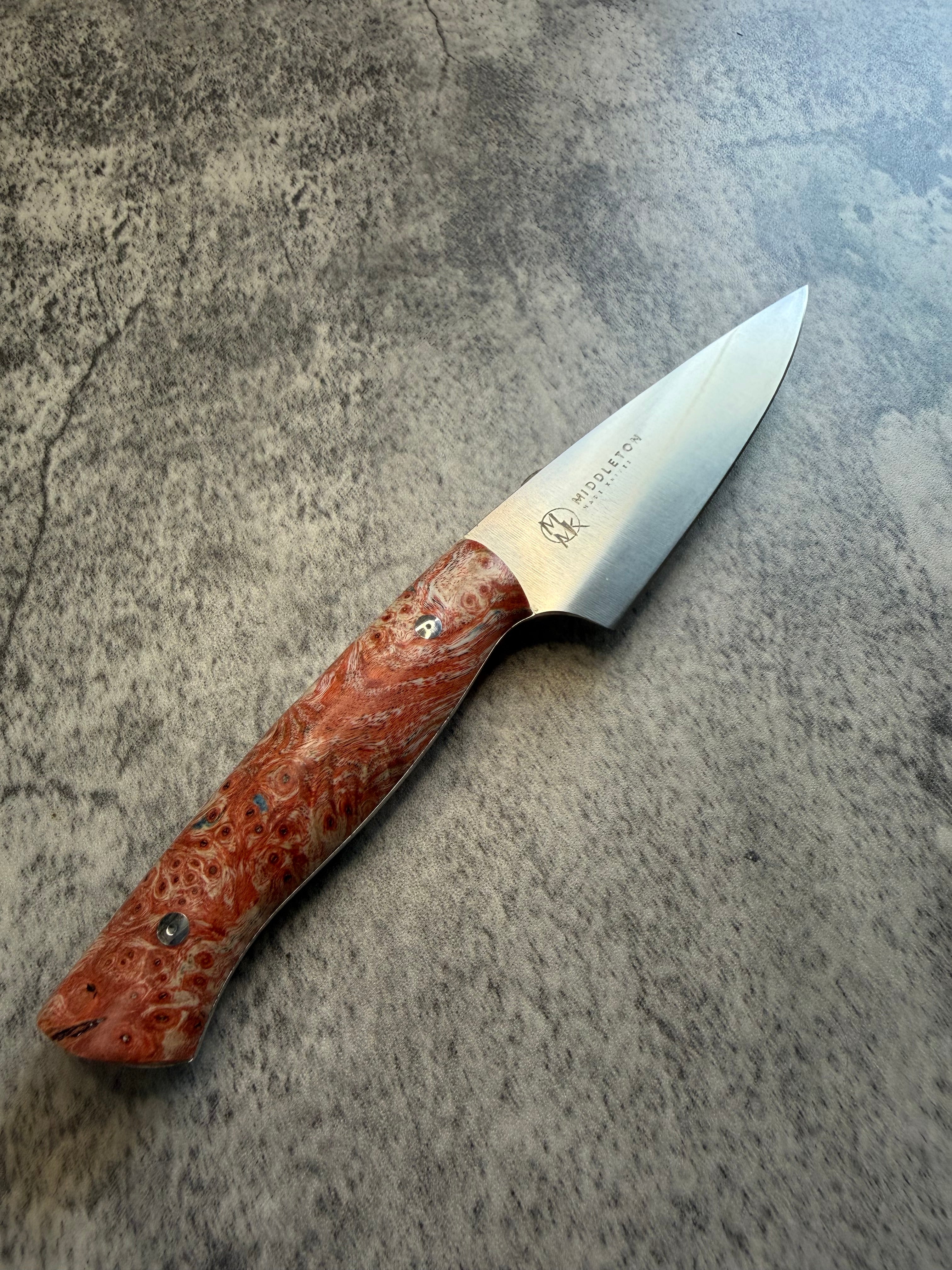 4” Paring with Orange/Blue Black Ash Burl – Middleton Made Knives
